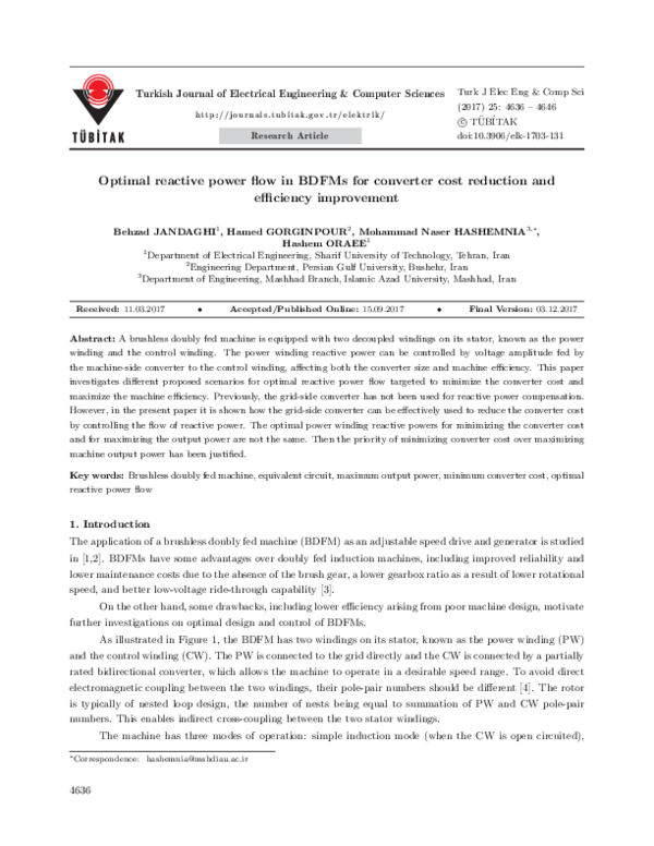 (PDF) Optimal reactive power flow in BDFMs for converter cost reduction and efficiency improvement