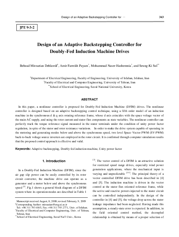 Pdf Design Of An Adaptive Backstepping Controller For Doubly Fed Induction Machine Drives