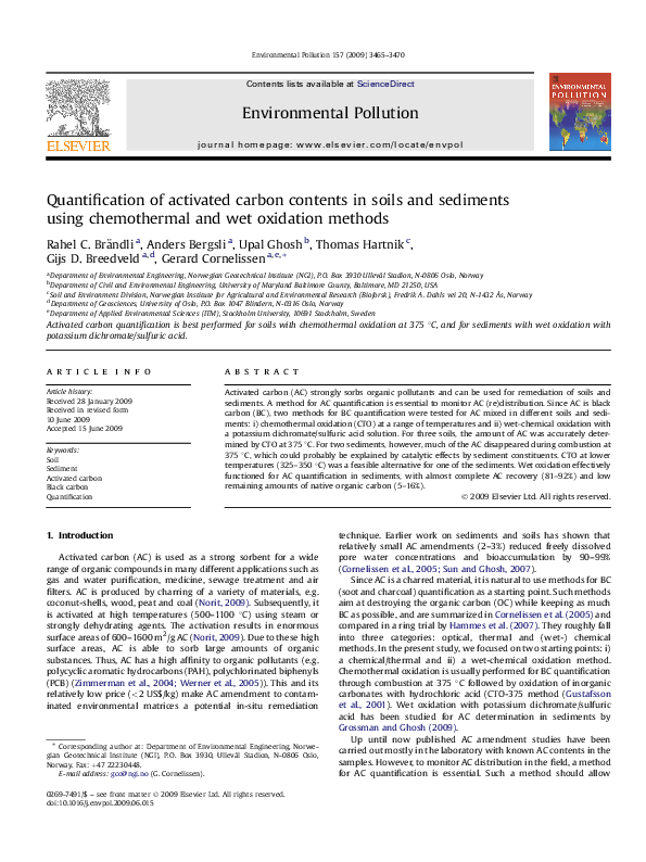 (PDF) Quantification of activated carbon contents in soils and sediments using chemothermal and ...