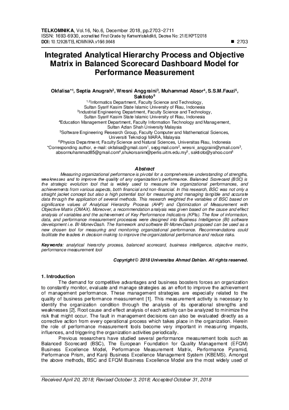 (PDF) Integrated Analytical Hierarchy Process and Objective Matrix in Balanced Scorecard ...