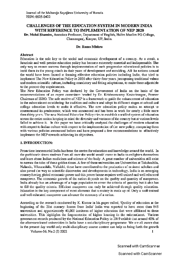 (PDF) Challenges of the Education System in Modern India with Reference ...