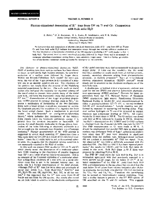 (PDF) Photon-stimulated desorption of H+ ions from OH on Ti and Cr ...