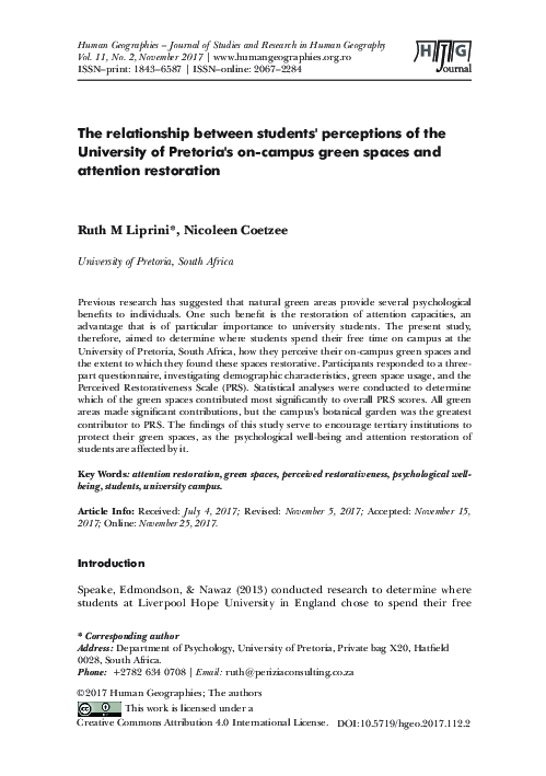 (PDF) The relationship between students' perceptions of the University of Pretoria's on-campus ...