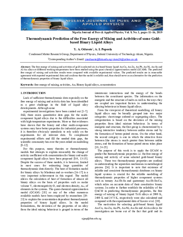 (PDF) Thermodynamic Prediction of the Free Energy of Mixing and ...
