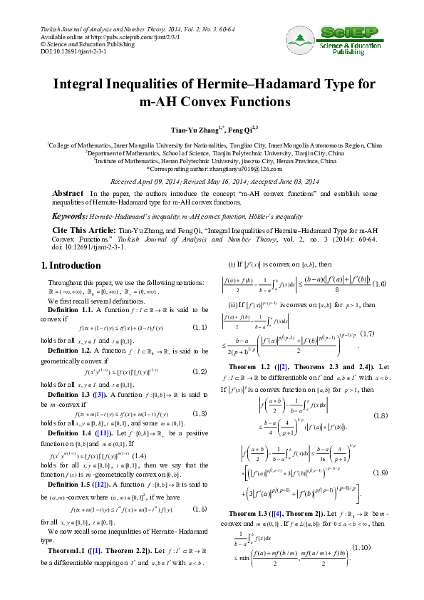 (PDF) Integral inequalities of hermite-hadamard type and their applications