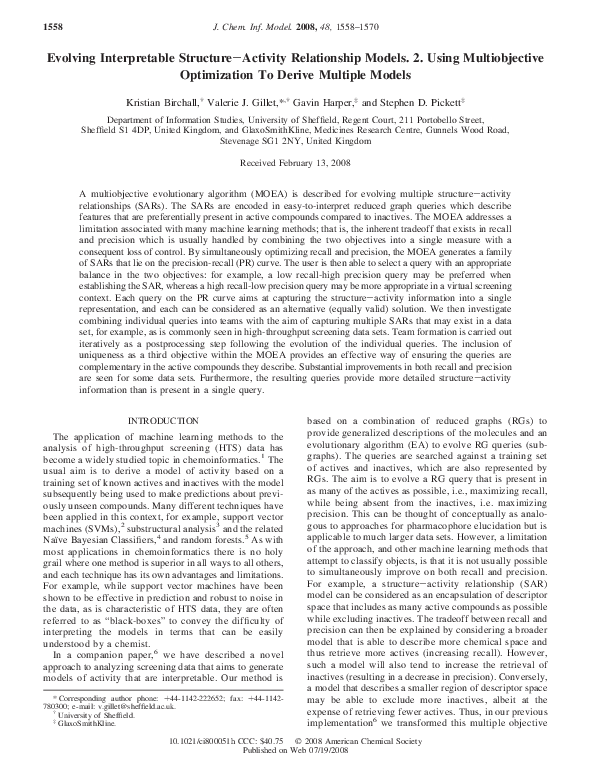 (PDF) Evolving Interpretable Structure-Activity Relationships Using MOEA