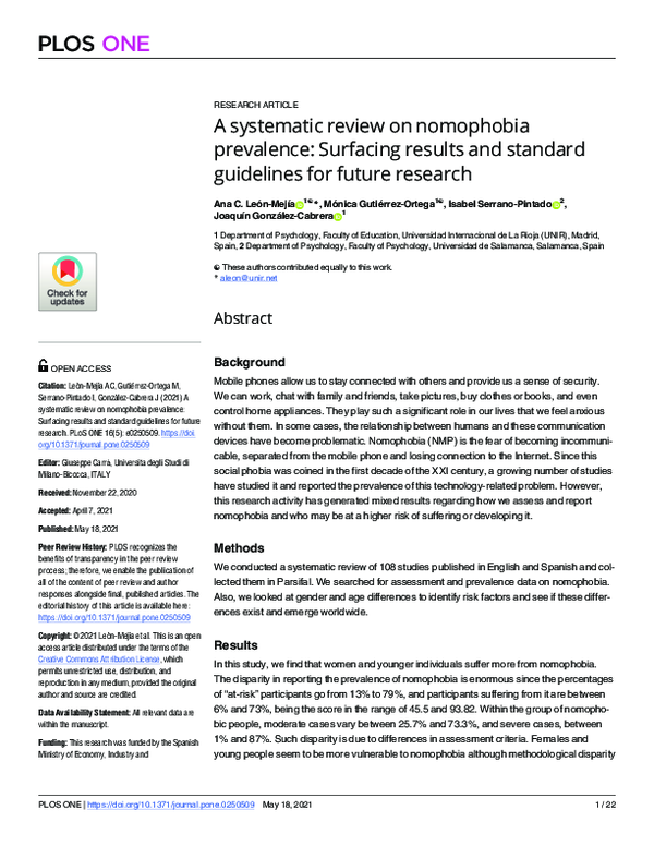 (PDF) A systematic review on nomophobia prevalence: Surfacing results and standard guidelines ...