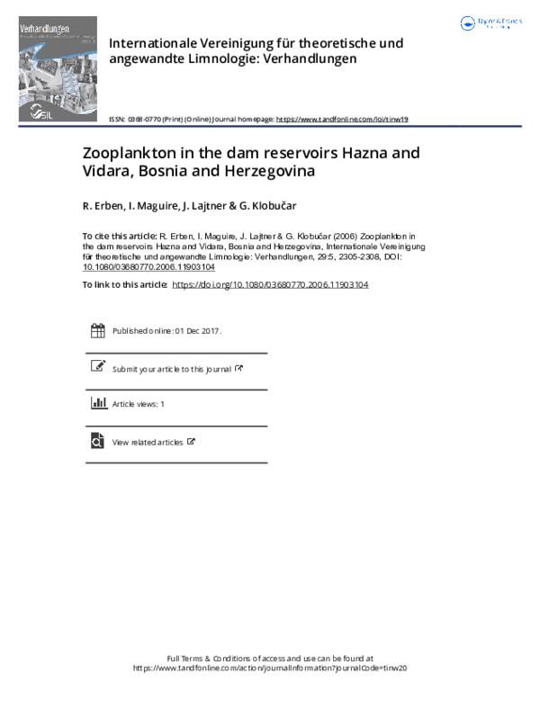 (PDF) Zooplankton in the dam reservoirs Hazna and Vidara, Bosnia and ...