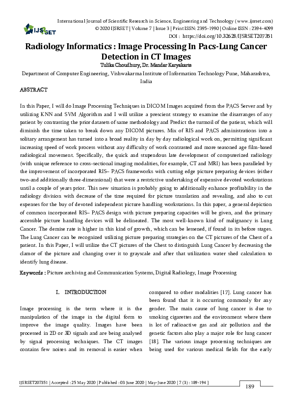 Pdf Radiology Informatics Image Processing In Pacs Lung Cancer
