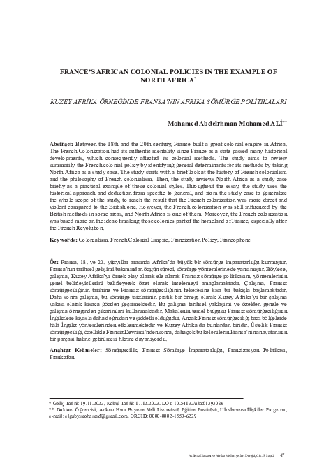 (PDF) FRANCE'S AFRICAN COLONIAL POLICIES IN THE EXAMPLE OF NORTH AFRICA