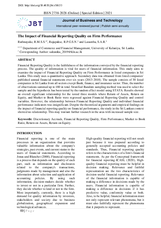(PDF) The Impact of Financial Reporting Quality on Firm Performance