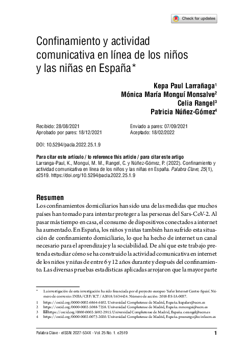 (PDF) Confinamiento y actividad comunicativa en línea de los niños y ...