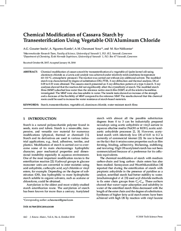 (PDF) Chemical Modification of Cassava Starch by Transesterification ...