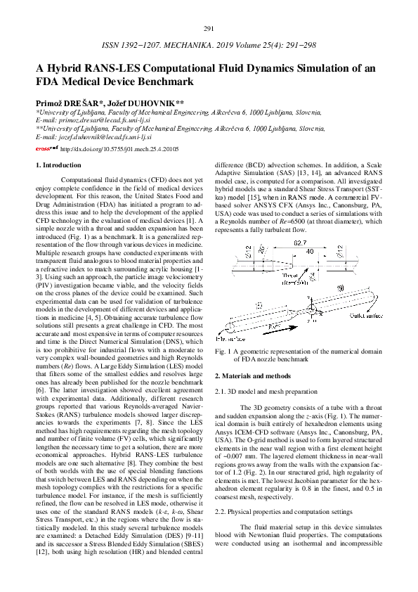 (PDF) A Hybrid RANS-LES Computational Fluid Dynamics Simulation of an FDA Medical device benchmark