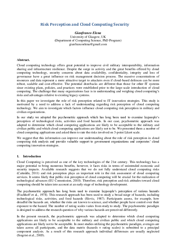(PDF) Risk Perception and Cloud Computing Security