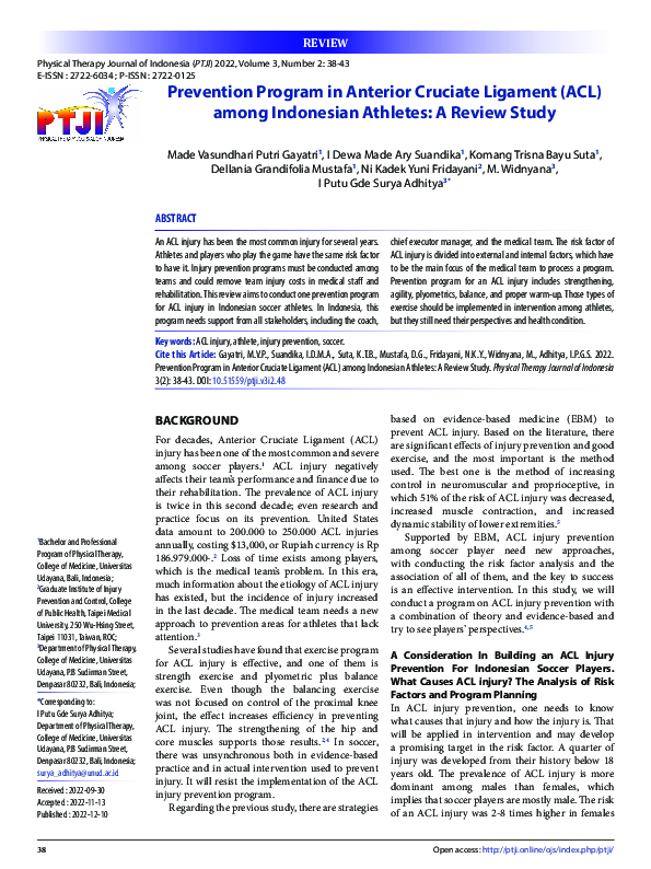 (PDF) Prevention Program in Anterior Cruciate Ligament (ACL) among ...