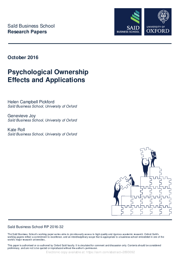 (PDF) Psychological Ownership: Effects and Applications