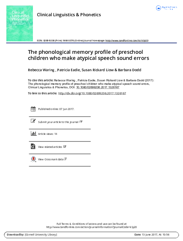 (PDF) The phonological memory profile of preschool children who make ...