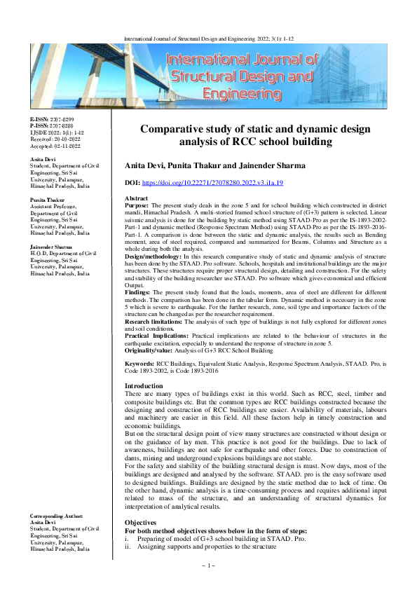 (PDF) Comparative study of static and dynamic design analysis of RCC school building