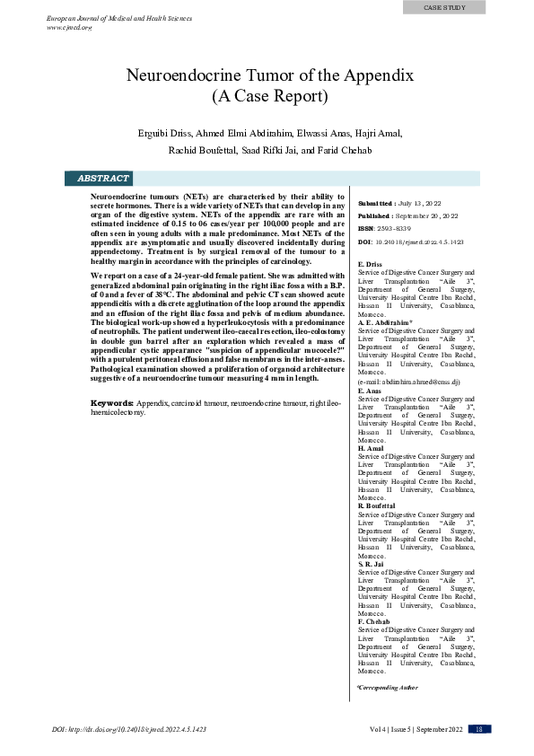 Pdf Neuroendocrine Tumor Of The Appendix A Case Report