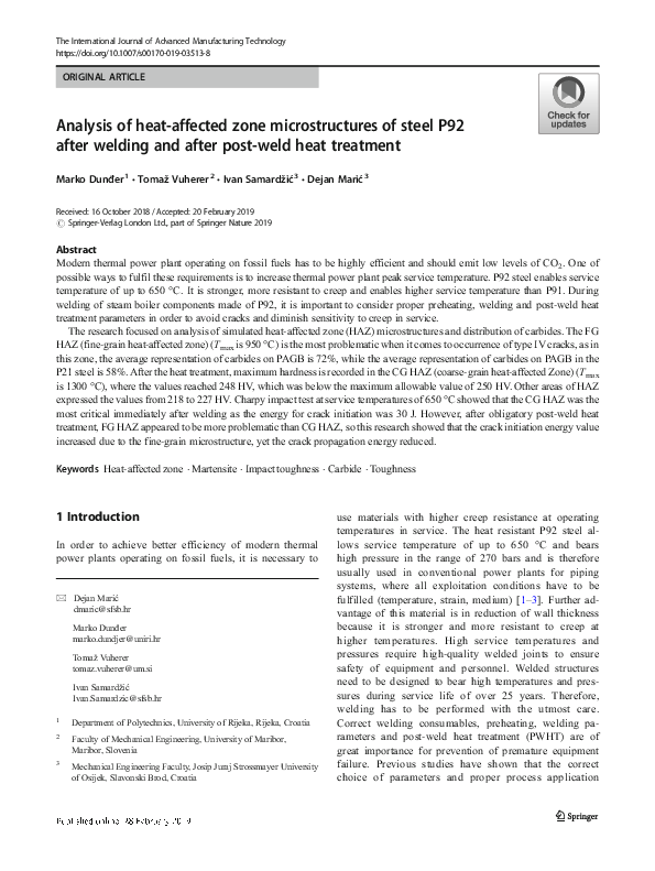 (PDF) Analysis of heat-affected zone microstructures of steel P92 after welding and after post ...