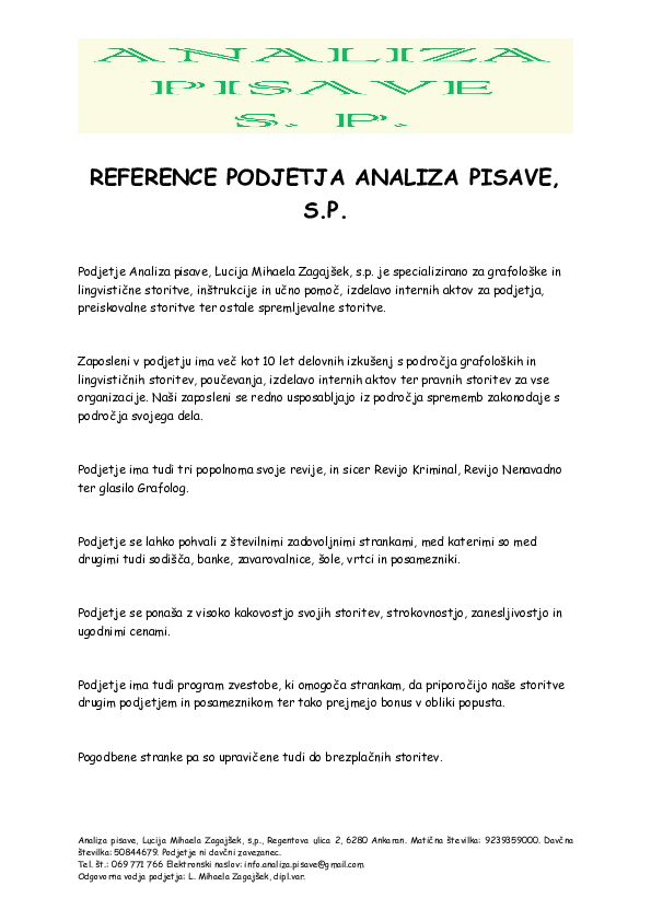 (PDF) REFERENCE PODJETJA ANALIZA PISAVE