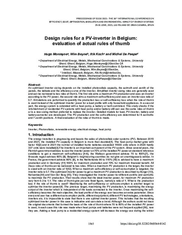 (PDF) Design Rules for a PV-Inverter in Belgium: Evaluation of Actual Rules of Thumb