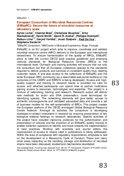(PDF) European Consortium of Microbial Resources Centres (EMbaRC ...