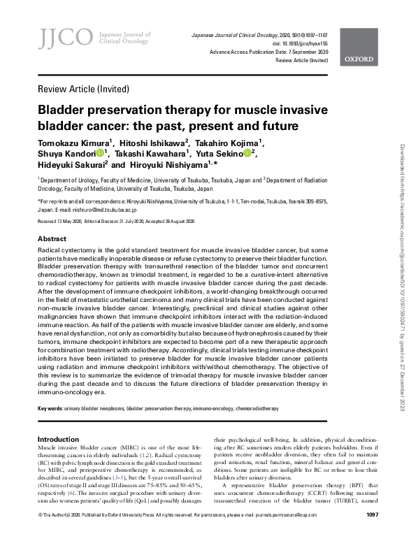 (PDF) Bladder Preservation Therapy for Muscle Invasive Bladder Cancer | Yavuz Dizdar - Academia.edu