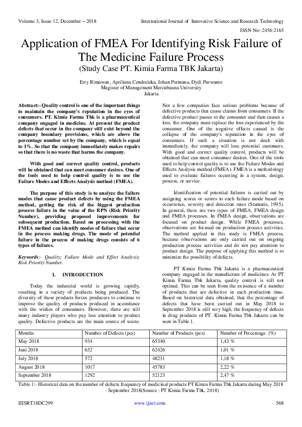 (PDF) Application of FMEA For Identifying Risk Failure of The Medicine ...