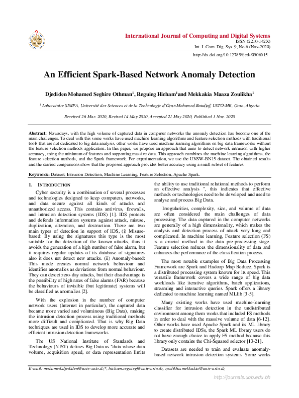 (PDF) An Efficient Spark-Based Network Anomaly Detection