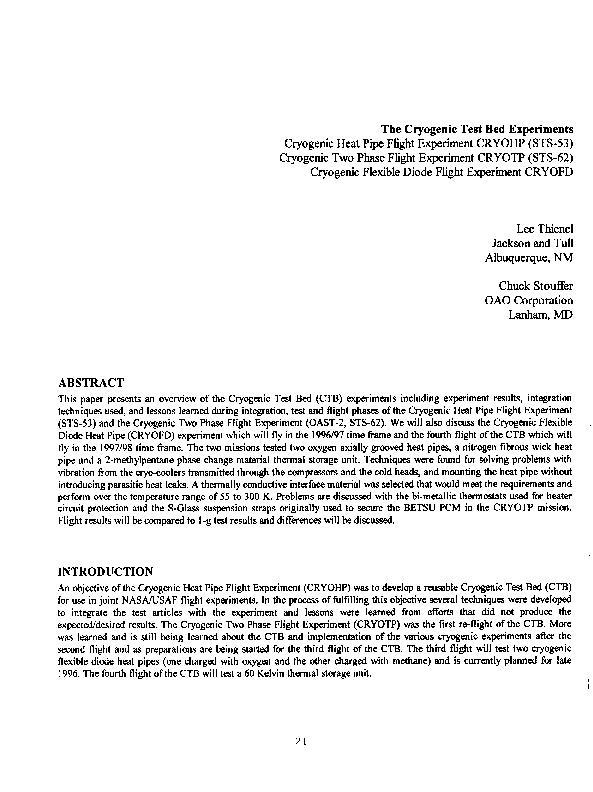 (PDF) The Cryogenic Test Bed experiments: Cryogenic heat pipe flight ...