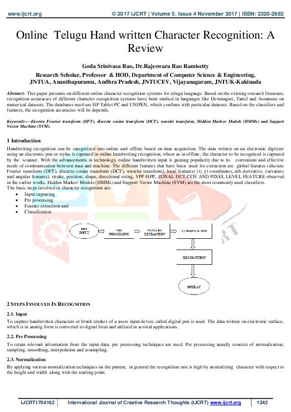 Pdf Online Telugu Hand Written Character Recognition A Review