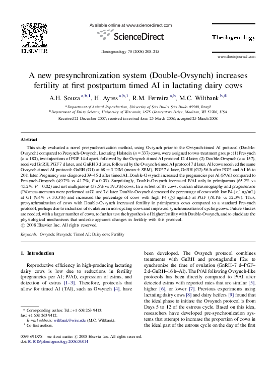 (PDF) A new presynchronization system (Double-Ovsynch) increases ...
