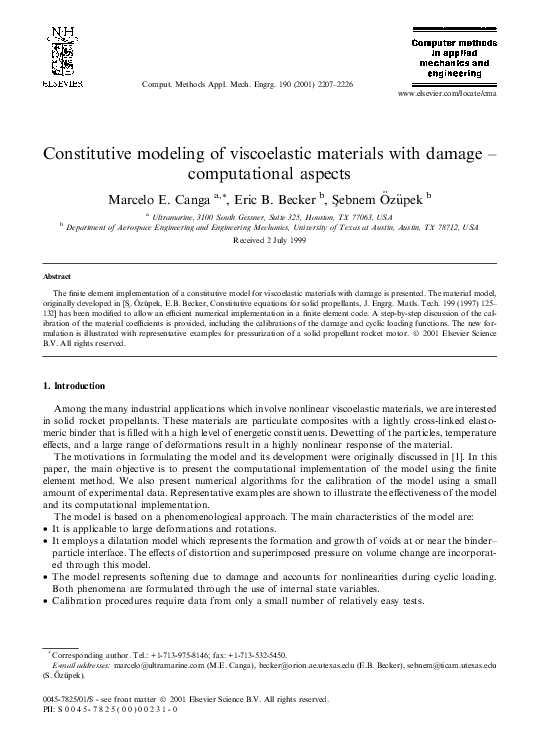 (PDF) Constitutive modeling of viscoelastic materials with damage – computational aspects