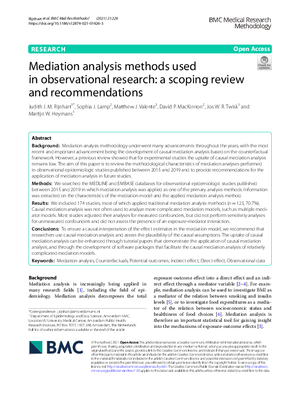 (PDF) Mediation analysis methods used in observational research: a scoping review and ...