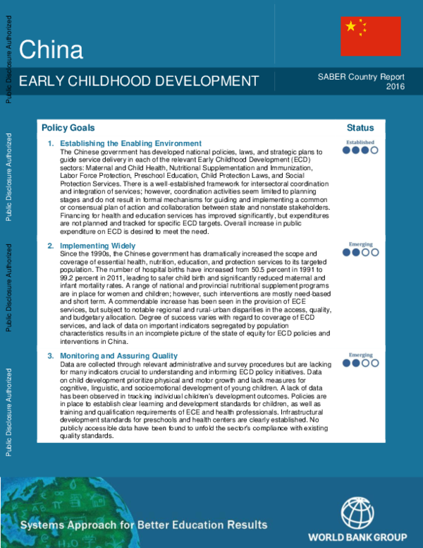 (PDF) China: Early Childhood Development. SABER Country Report, 2016