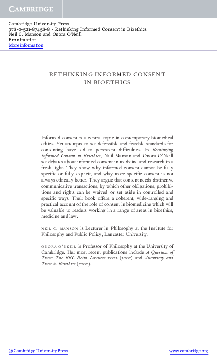 (PDF) Rethinking Informed Consent in Bioethics