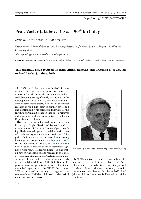 (PDF) Prof. Václav Jakubec, DrSc. - 90th birthday