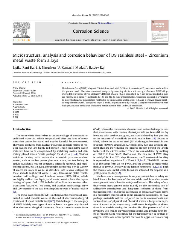 (PDF) Microstructural analysis and corrosion behaviour of D9 stainless ...