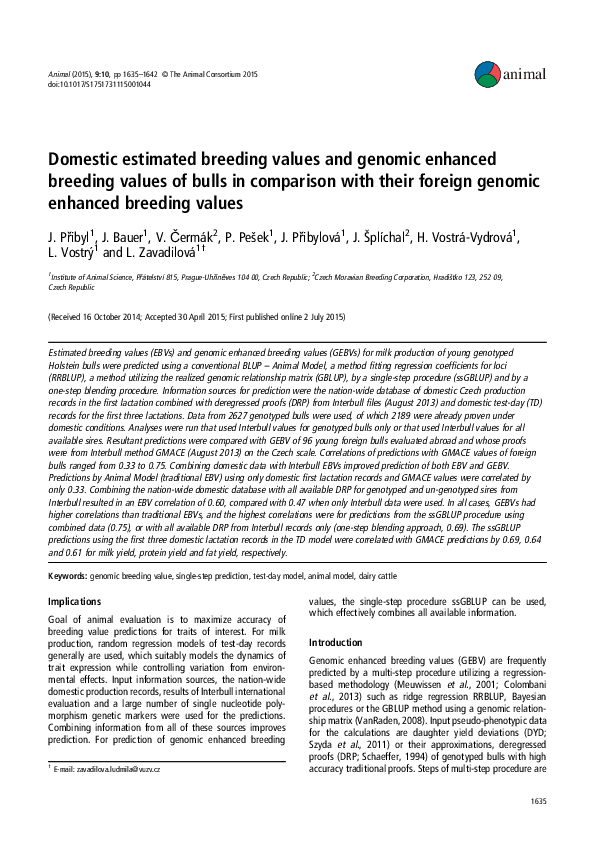 (PDF) Domestic estimated breeding values and genomic enhanced breeding values of bulls in ...