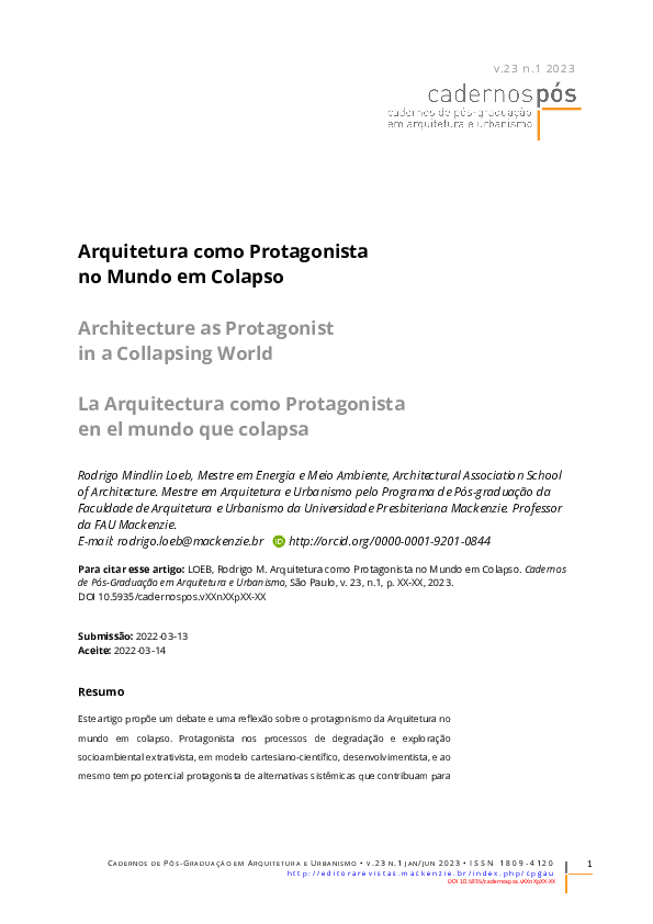 (PDF) Arquitetura como Protagonista no Mundo em Colapso Architecture as Protagonist in a ...