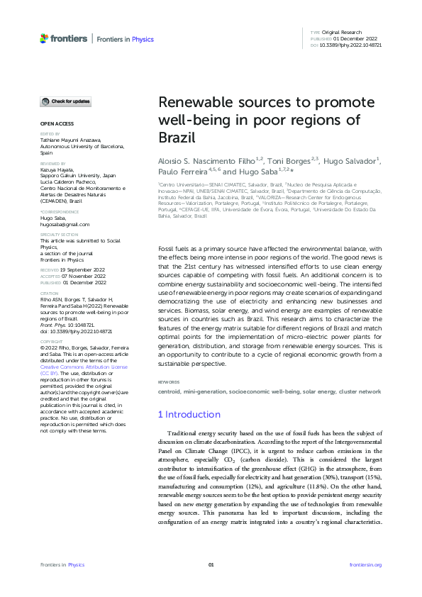 (PDF) Renewable sources to promote well-being in poor regions of Brazil