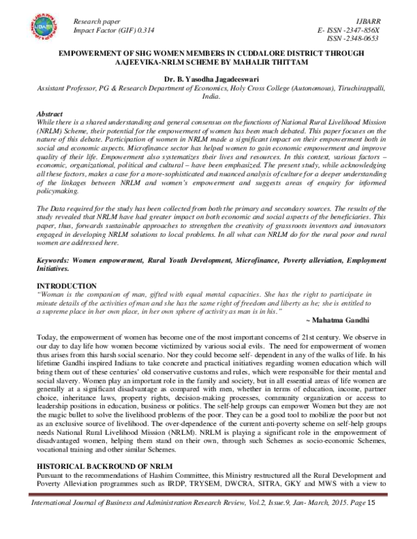 (PDF) Empowerment of SHG Women Members in Cuddalore District Through ...