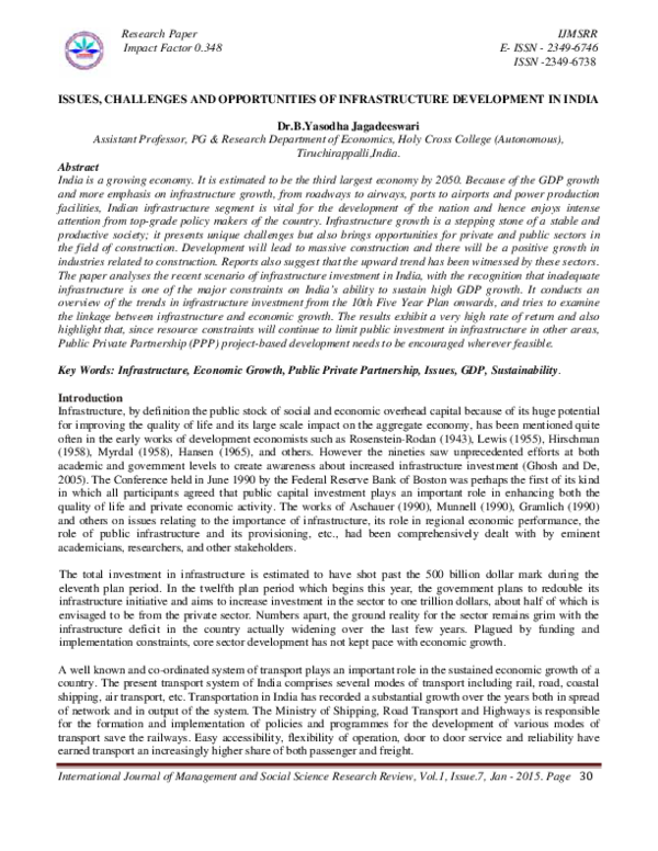 (PDF) Issues, Challenges and Opportunities of Infrastructure Development in India