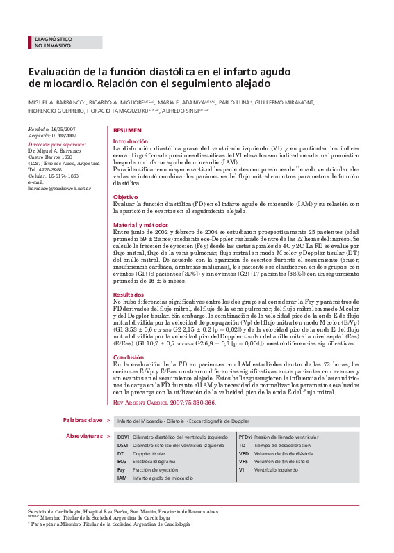 (PDF) Evaluación de la función diastólica en el infarto agudo de ...