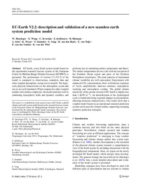 (PDF) EC-Earth V2.2: description and validation of a new seamless earth ...