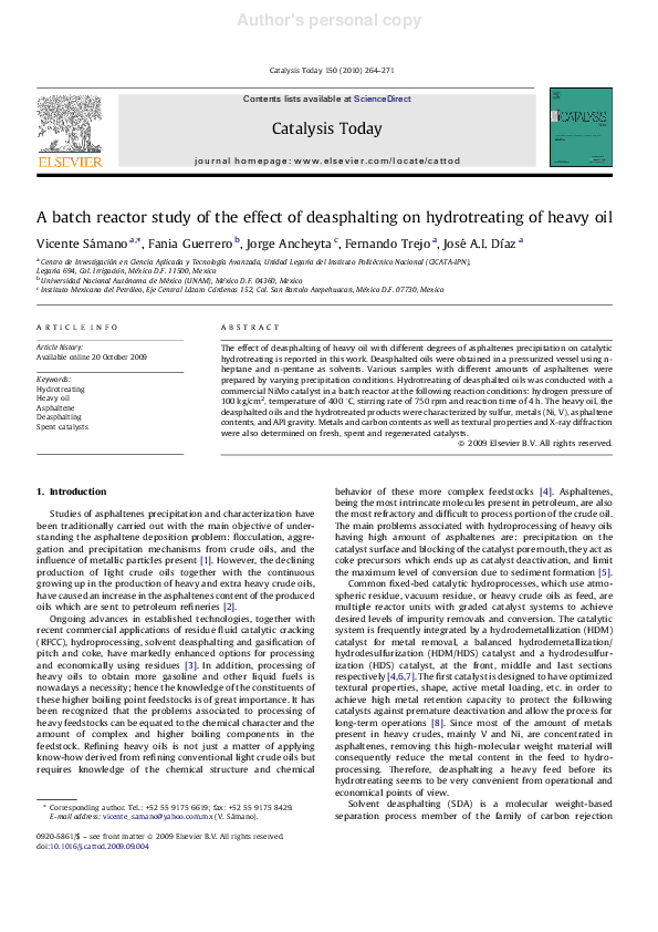 (PDF) A batch reactor study of the effect of deasphalting on ...