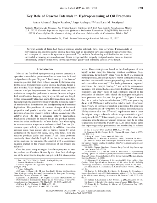 (PDF) Key Role of Reactor Internals in Hydroprocessing of Oil Fractions