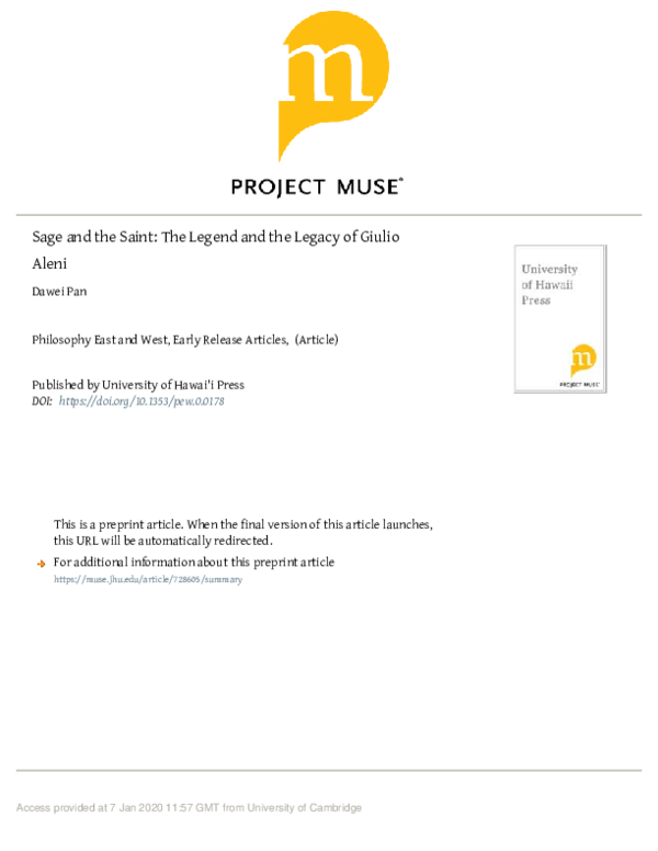 (PDF) Sage and the Saint: The Legend and the Legacy of Giulio Aleni